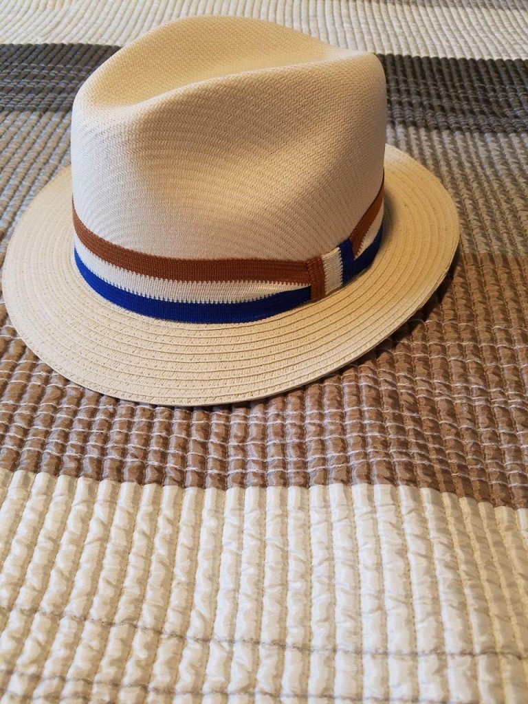 Men's Authentic Cuban Fedora Panama Hat Navy Blue Band D'Accord 1005