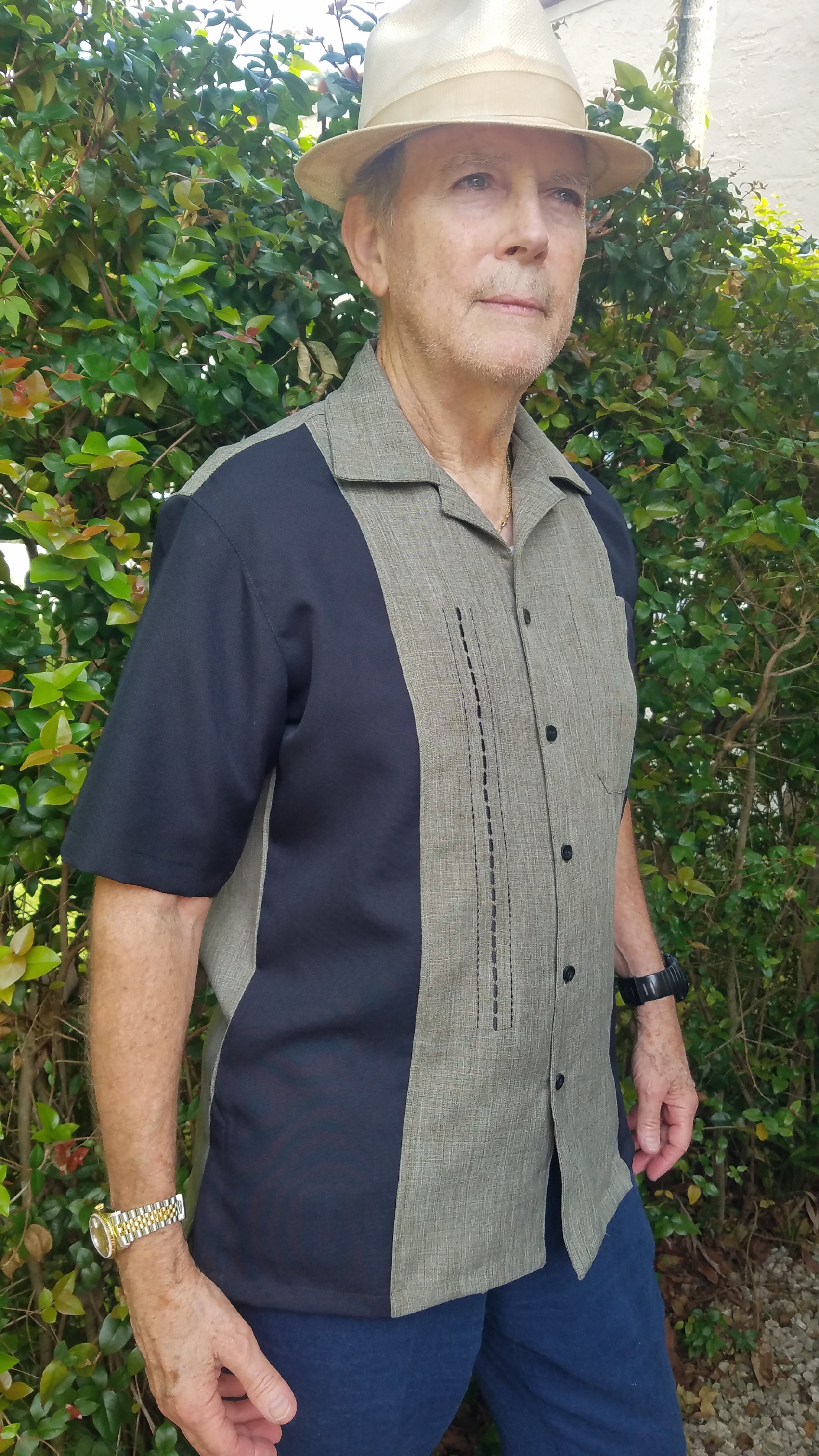 Men's Casual Shirt Cuban Collar Guayabera Shirt Black Olive D'Accord ...