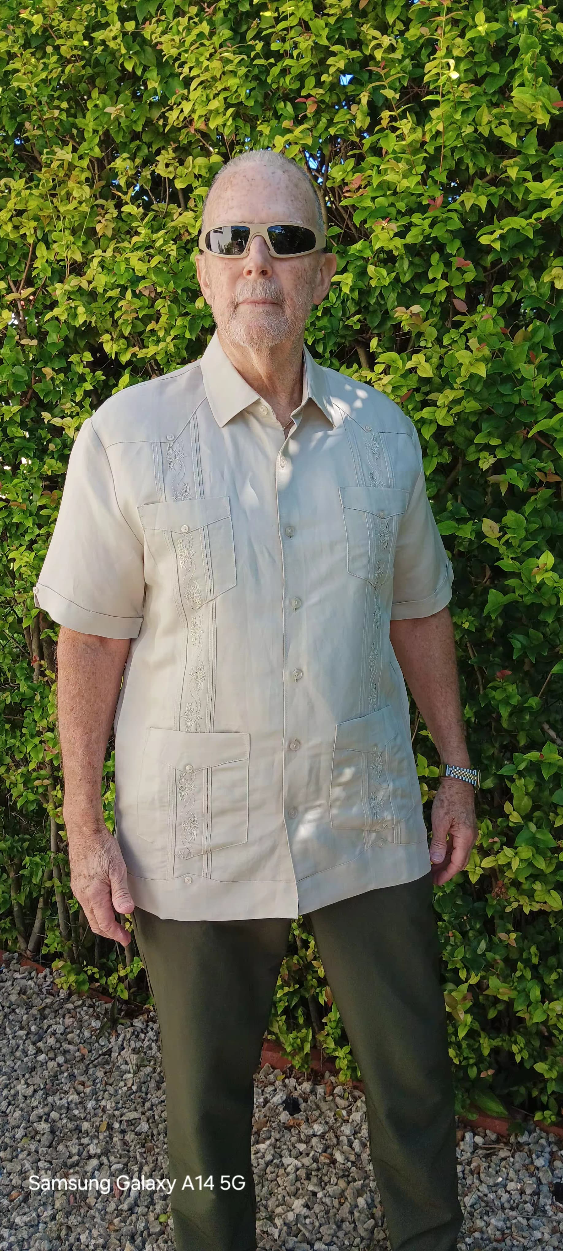 Men's Authentic Embroidered Front Guayabera Style Shirt Beige D'Accord ...